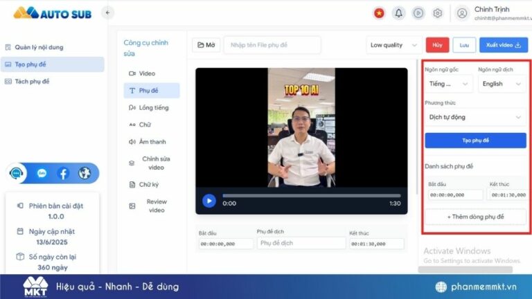 Autosub video: Tạo phụ đề tự động cho video chính xác 100%